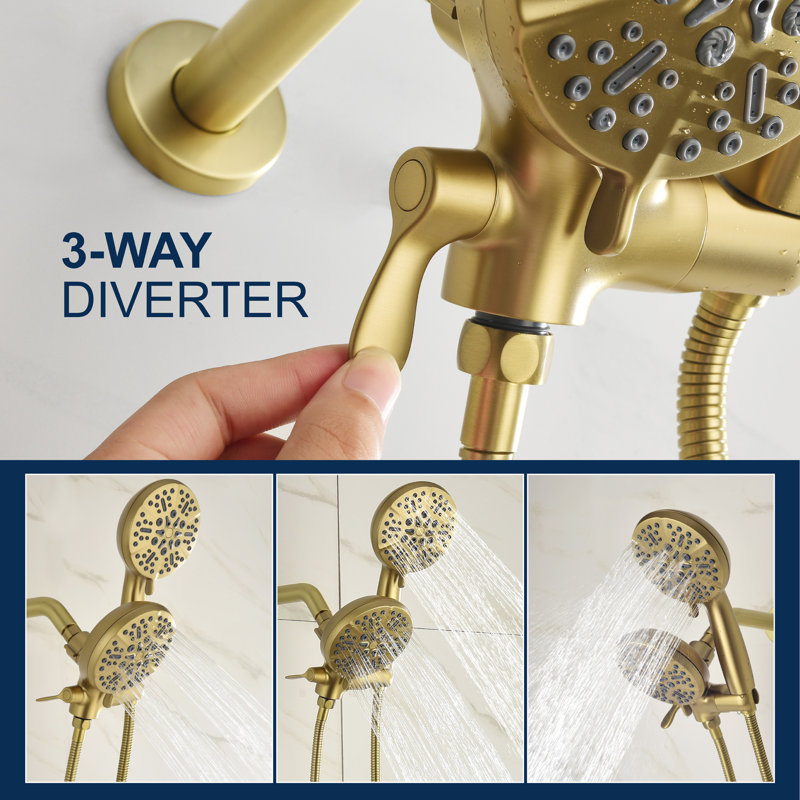 SHAMANDA Dual Shower Faucet Set with Valve High Pressure 2 in 1 Shower Combo Set Shower System ...